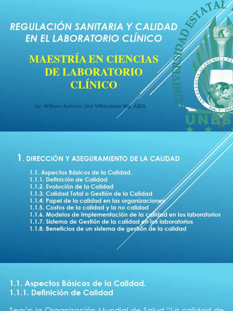 Clase #1 Regulación Sanitaria y Calidad en El Laboratorio Clínico | PDF | Calidad (comercial ...