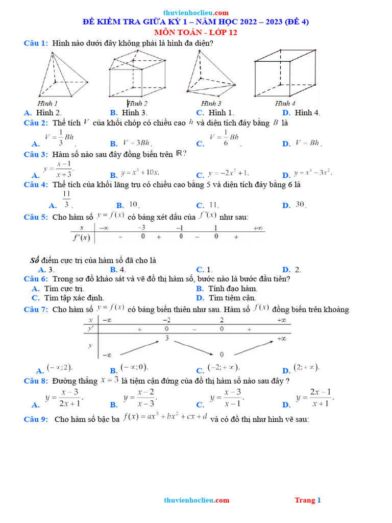 De KT Giua HK2 Toan 12 Nam 2022 2023 de 4 | PDF