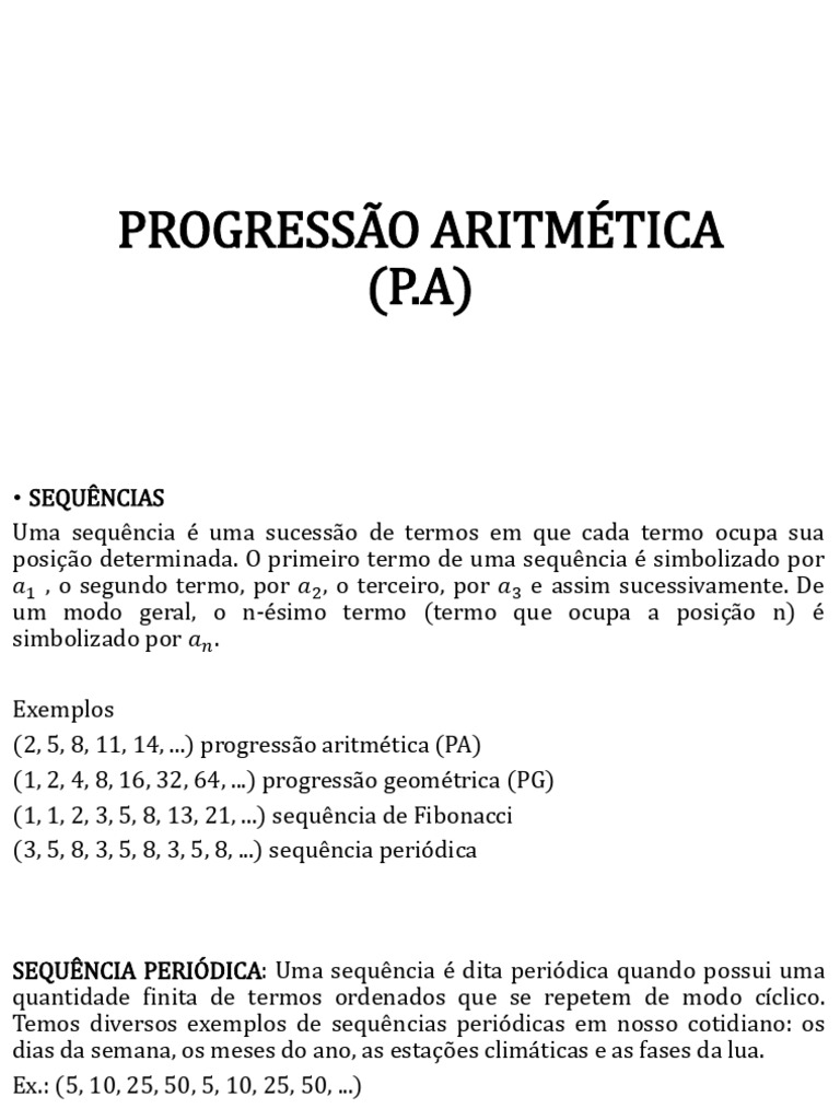 Progressão Aritmética (P.a) - 1 | PDF | Sequência | Matemática