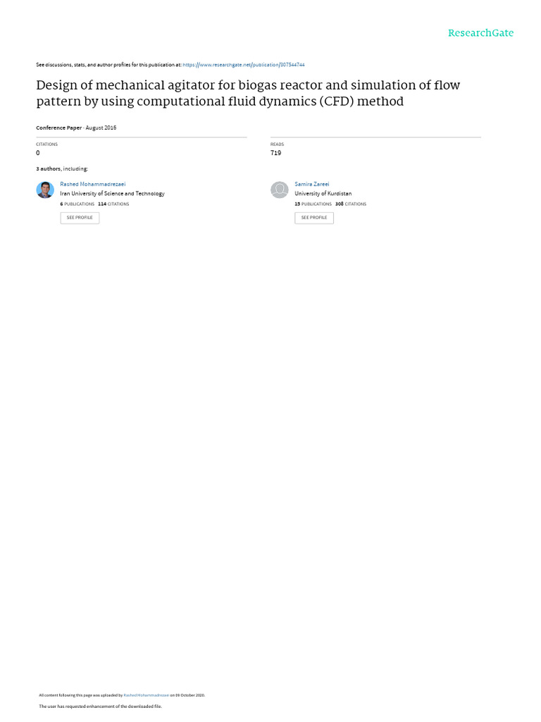 Design of Mechanical Agitator For Biogas Reactor and Simulation of Ow ...