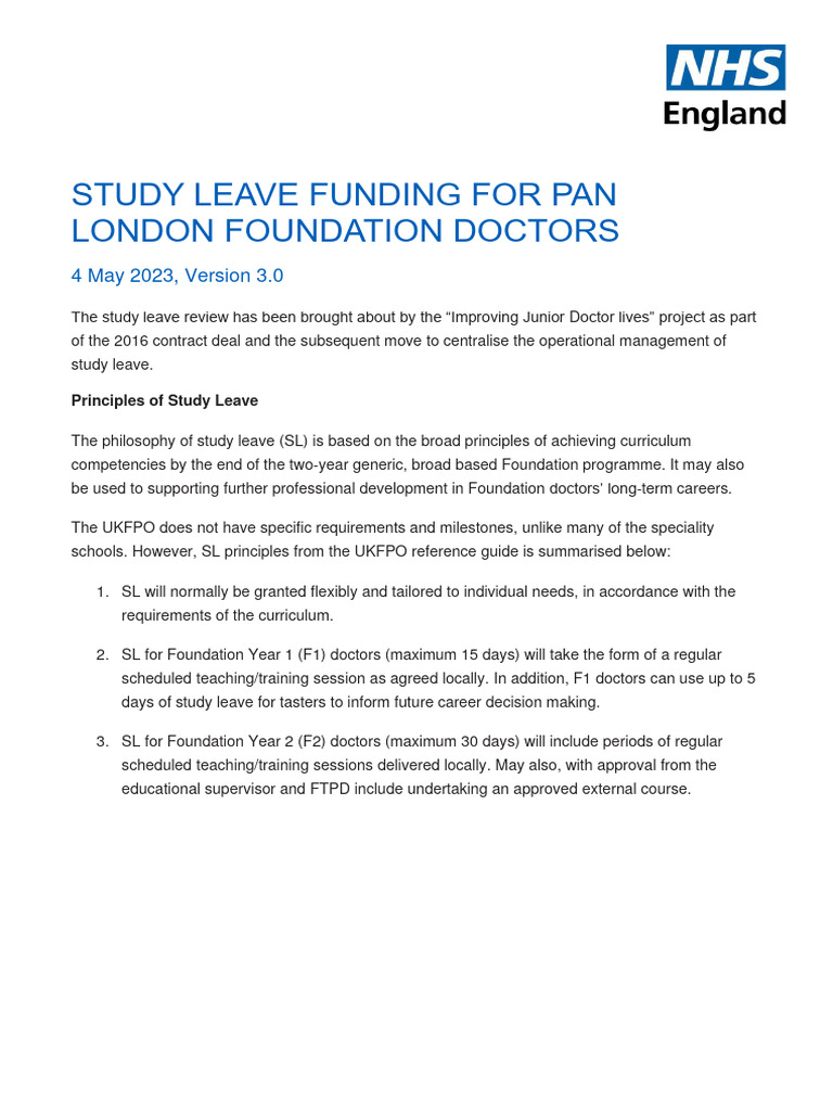 Foundation Study Leave Guidance 2023 | PDF | Postgraduate Education ...