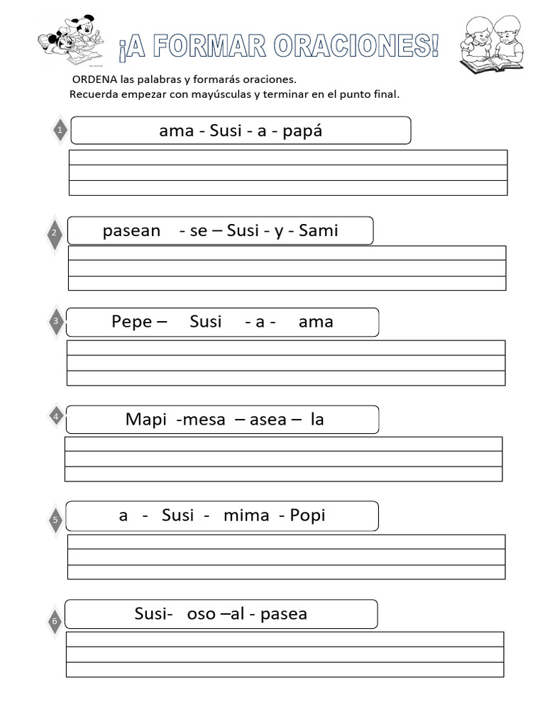 Ejercicios para Formar Oraciones | PDF