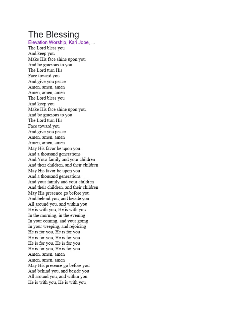 The Blessing By Kari Jobe Elevation Worship Pdf Pop Music