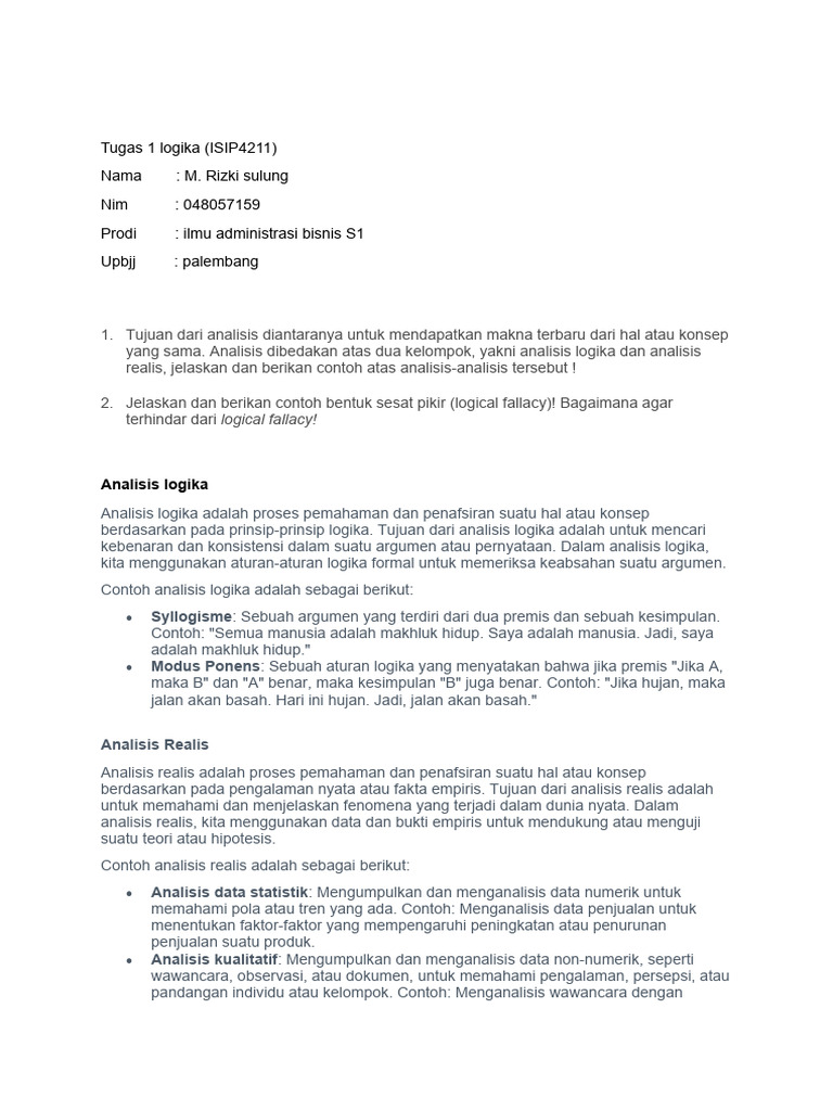 Tugas 1 Logika | PDF | Filsafat
