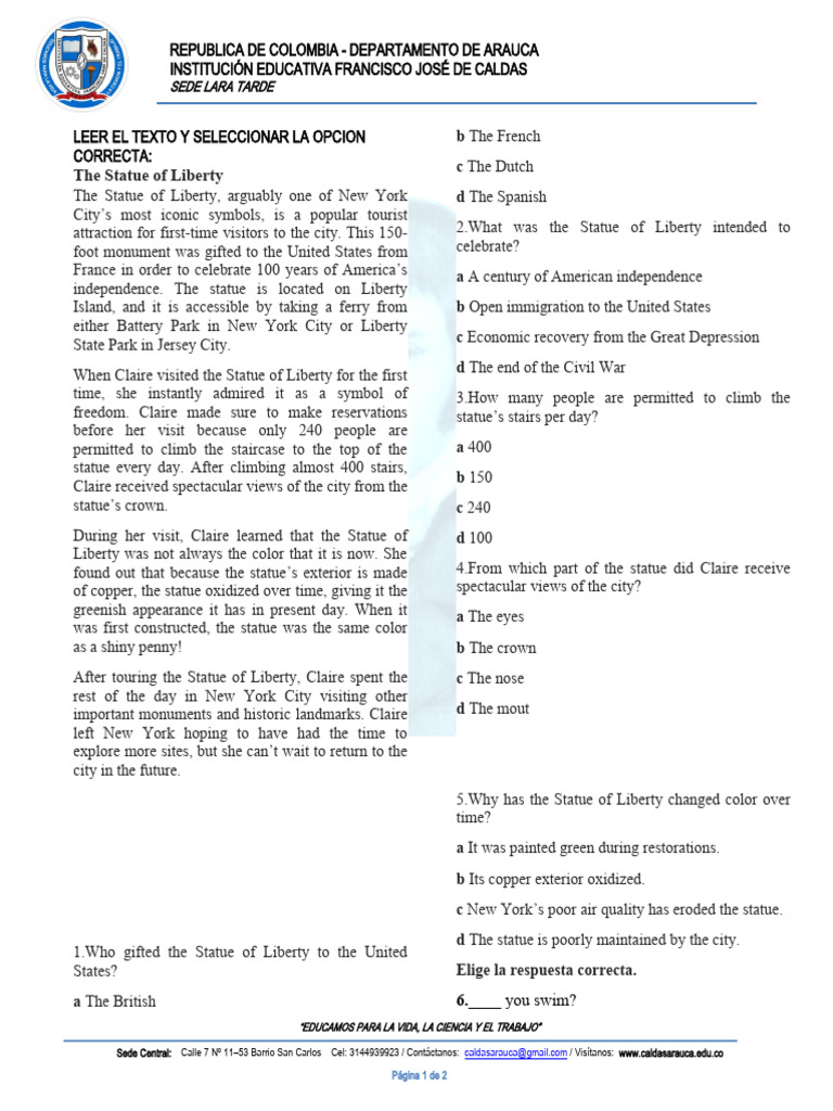 Prueba de Ingles Ciclo Iv | PDF