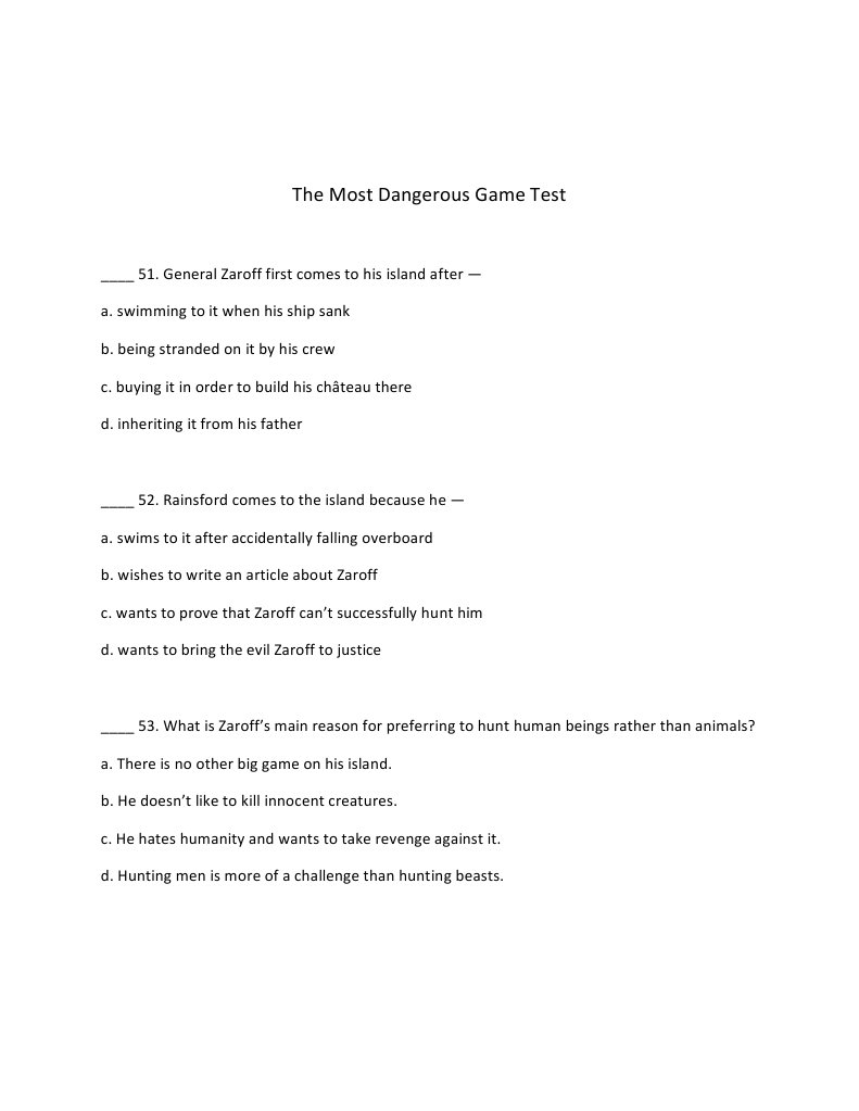 The Most Dangerous Game Test | PDF