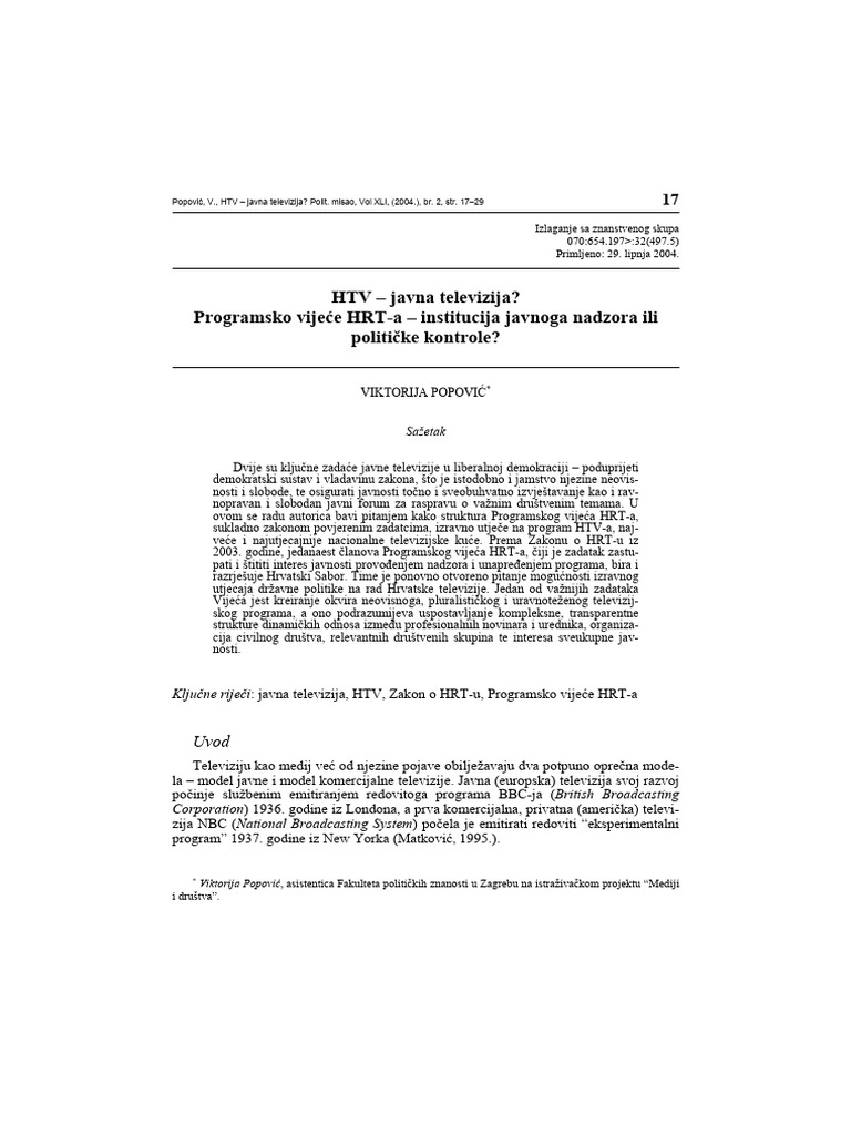 HTV - Javna Televizija? Programsko Vijeće HRT-a - Institucija Javnoga ...