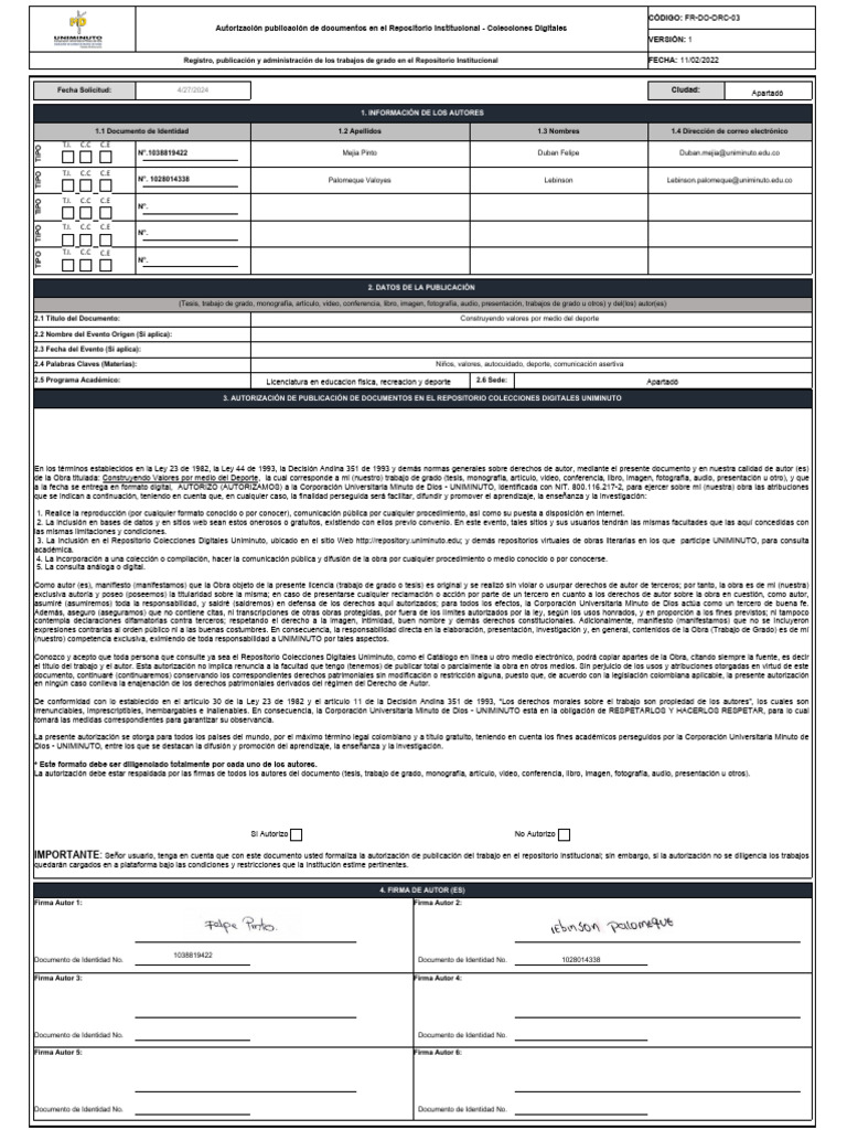 Documento Cesión de Derecho | PDF | Documento de identidad