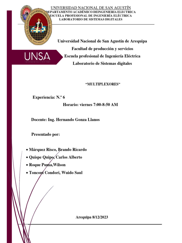 Lab Sist Digitales Exp06 Multiplexores | PDF | Red eléctrica | Ingenieria Eléctrica