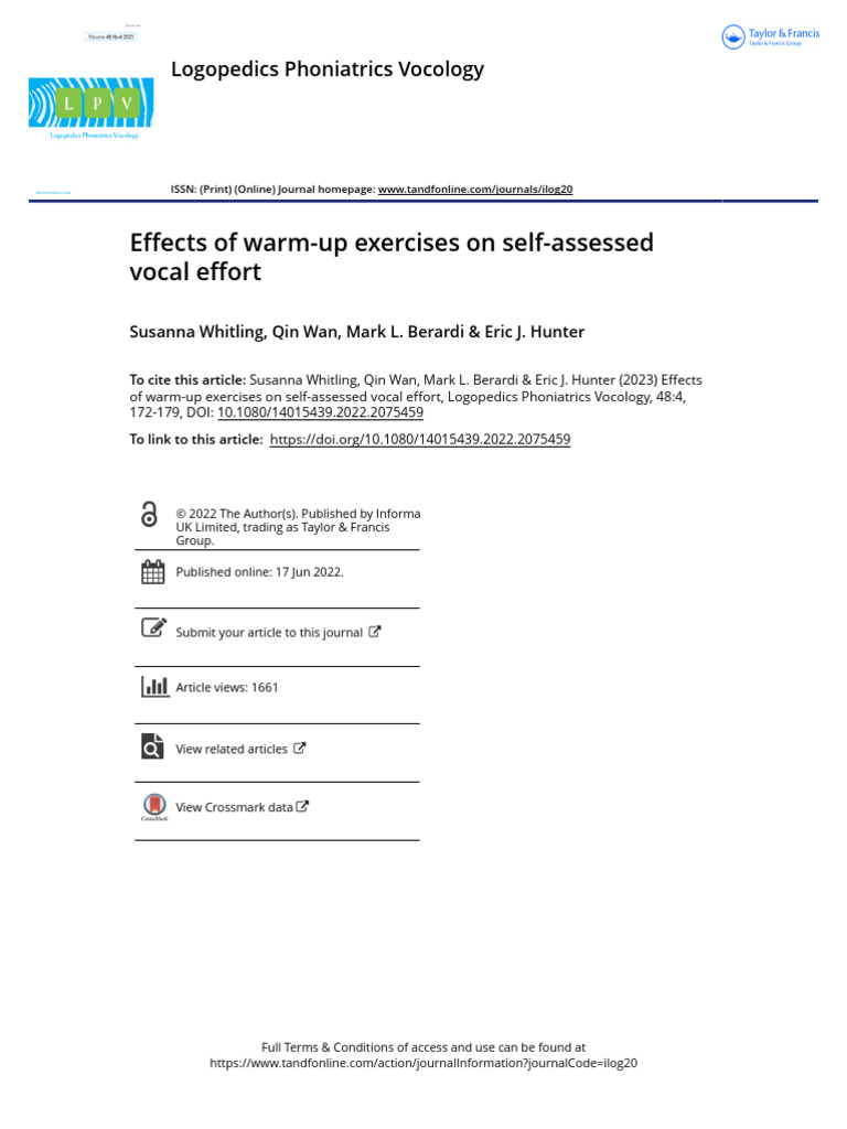 Effects of Warm-Up Exercises On Self-Assessed Vocal Effort | PDF ...