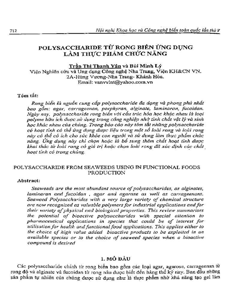 Ứng Dụng Polysaccharid Rong Biển VN | PDF | Agar | Algae