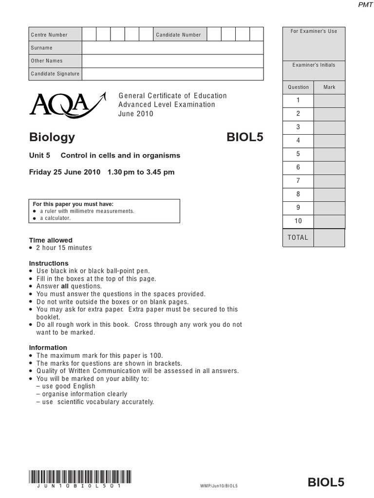 downloadBiologyA LevelPast PapersAQA OldUnit 5June20201020QP20 ...