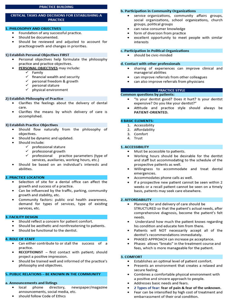 Lesson 4 Reviewer - PRACTICE BUILDING | PDF | Dentist | Physical Therapy