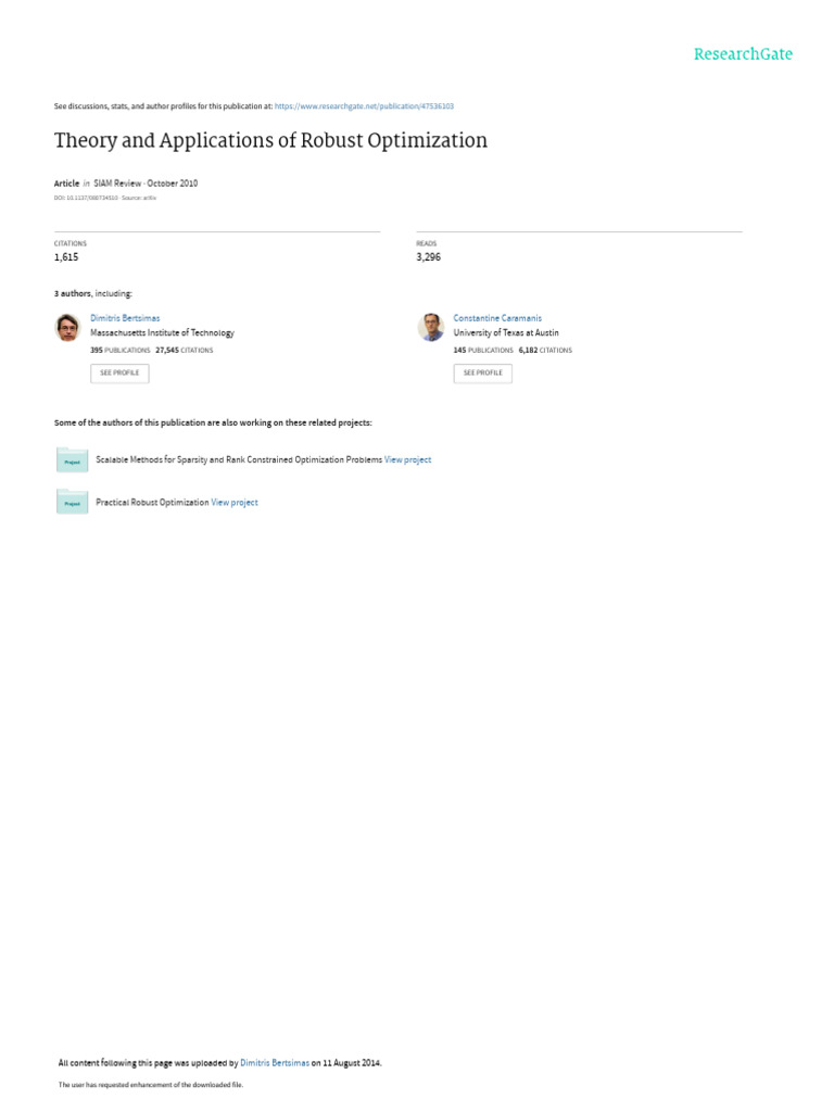 Theory and Applications of Robust Optimization: SIAM Review October 2010 | PDF | Mathematical ...