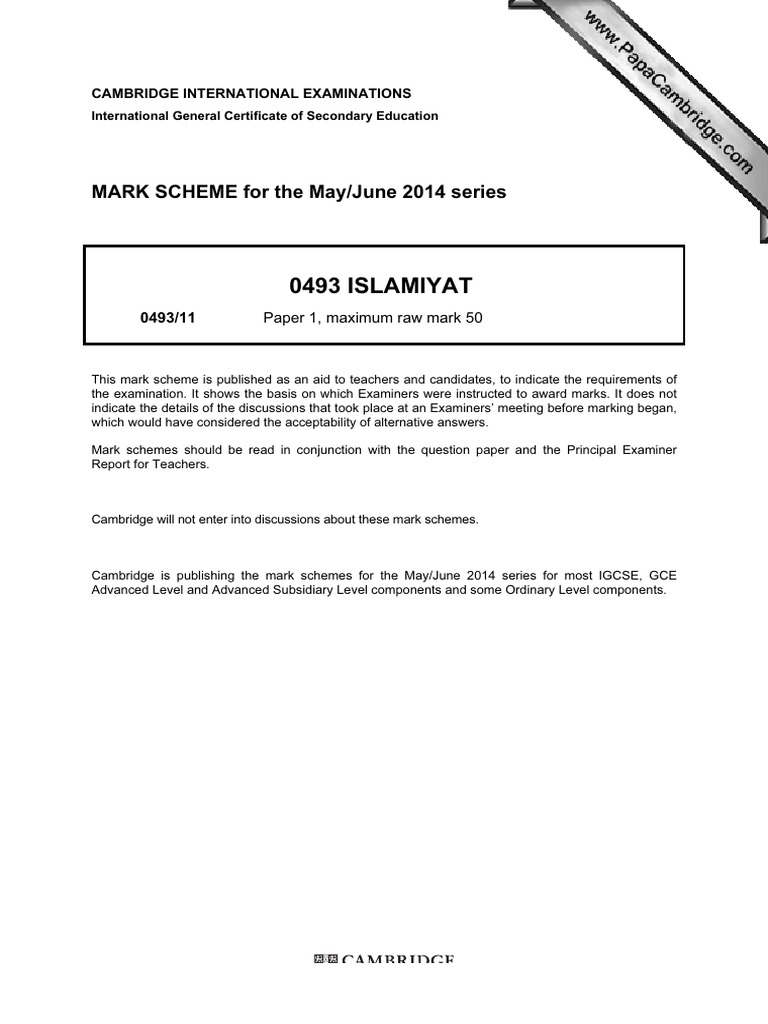 0493 Islamiyat: MARK SCHEME For The May/June 2014 Series | PDF ...
