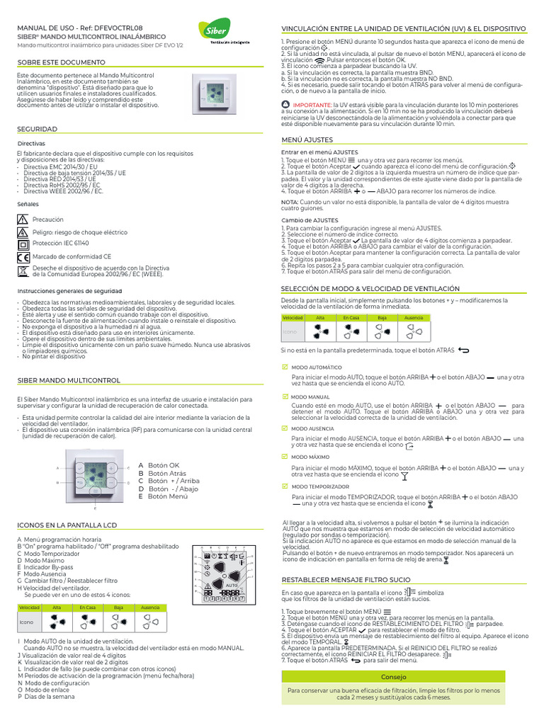 Manual Uso Siber Mando Multicontrol DF Evo v.8 | PDF