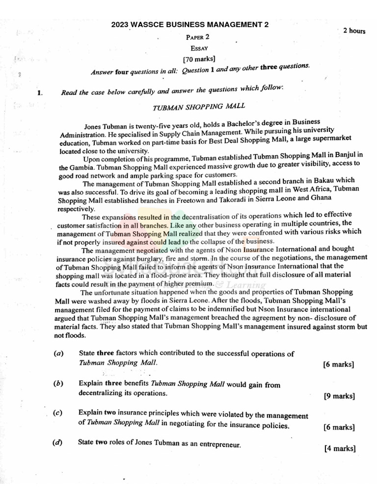 2023 Wassce Business Management 2 | PDF