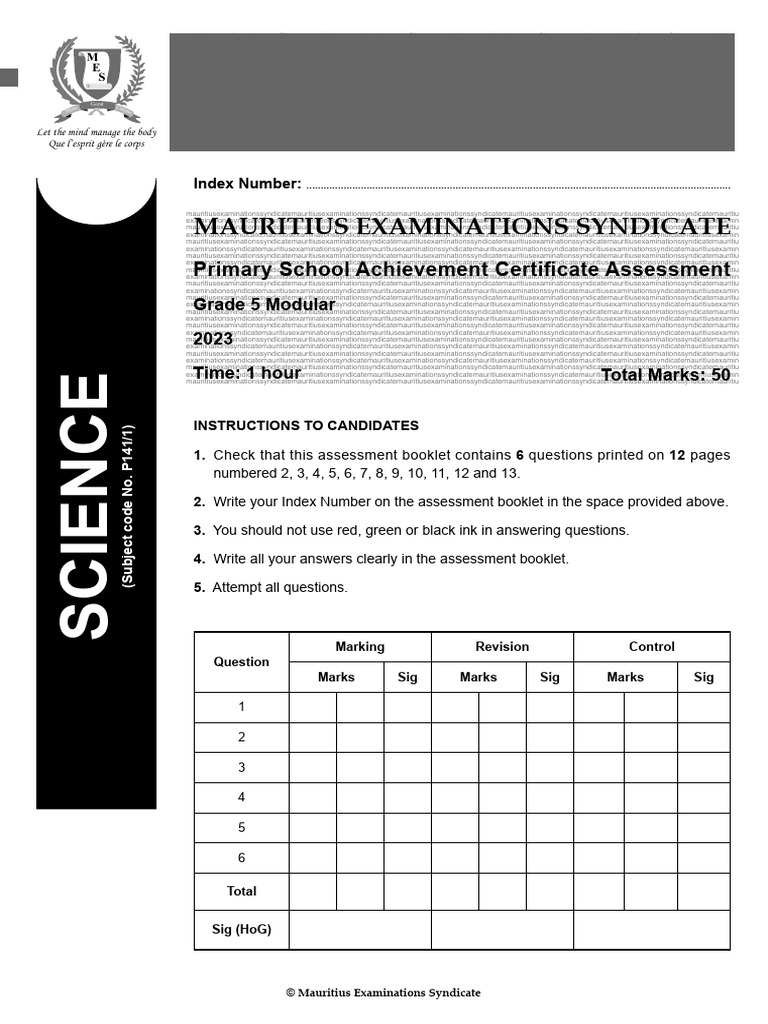 Grade 5 PSAC Science Exam Paper 2023 | PDF | Solar Power | Flowers
