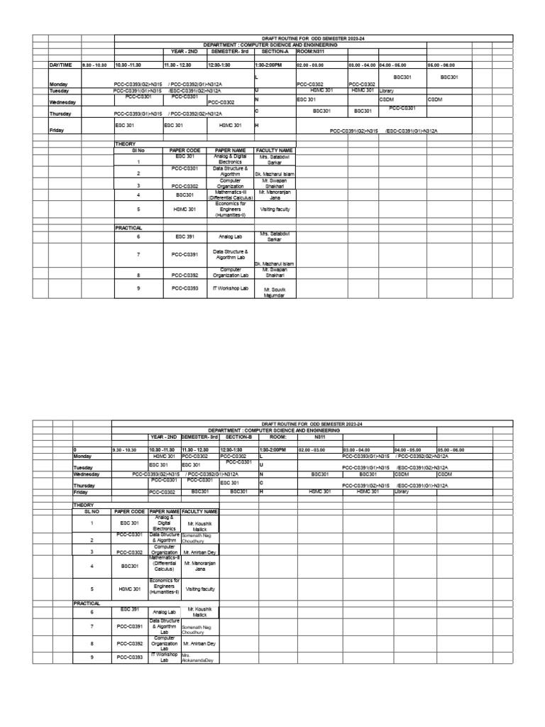 B. Tech (CSE) Routine Odd Sem-2023 - 2024 Version-4 (17.07.2023) | PDF | Information Technology ...