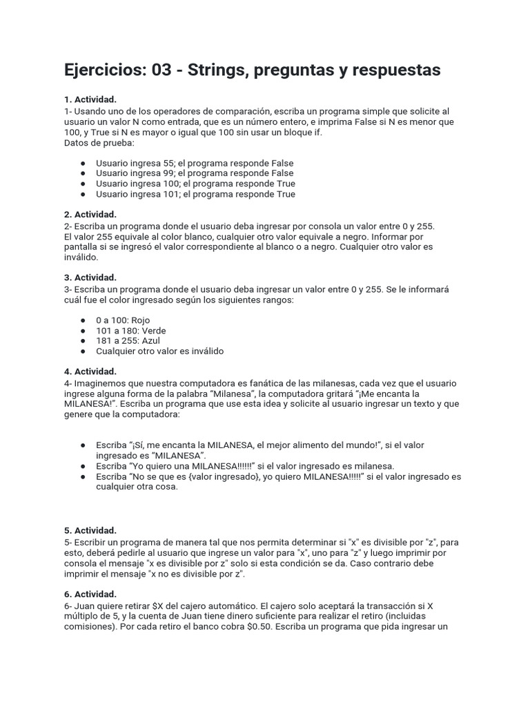 Ejercicios - 03 - Strings, Preguntas y Respuestas | PDF | Contraseña