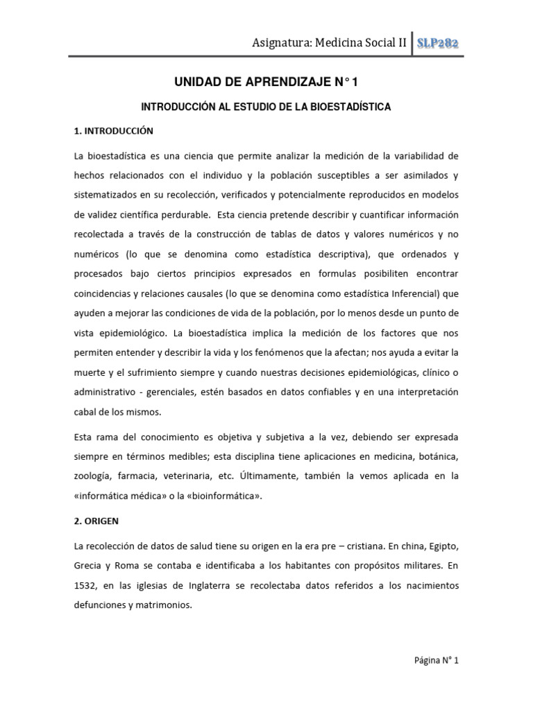 Unidad1-Introduccion Bioestadística | PDF | Estadísticas | Muestreo (Estadísticas)