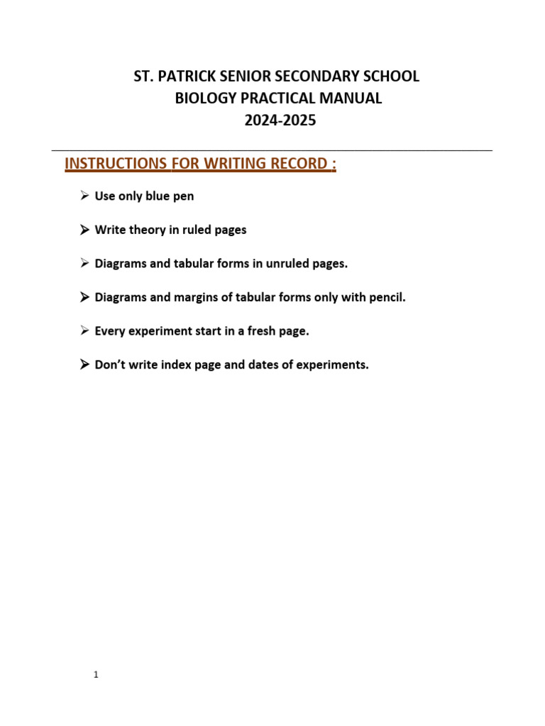 Biology Lab Manual - Xii 2024-2025 | PDF | Dominance (Genetics) | Meiosis
