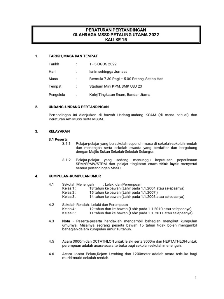 Peraturan Olahraga Msss 2022 | PDF