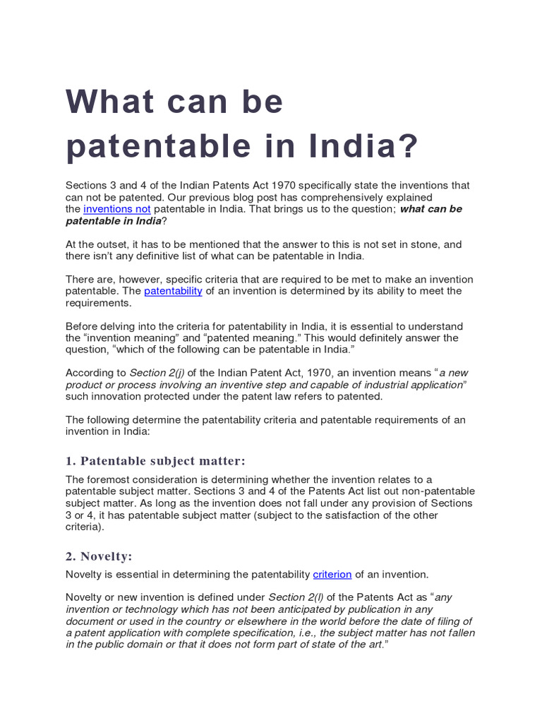 What Can Be Patentable in India | Download Free PDF | Prior Art ...