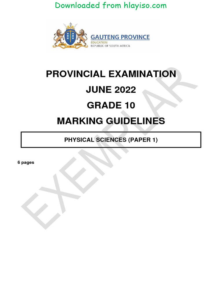 Gr10 PS P1 (ENG) June 2022 Possible Answers - Hlayiso - Com | PDF ...