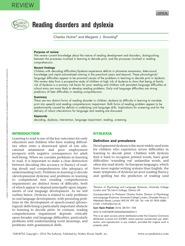 Reading Disorders and Dyslexia.11 | PDF | Dyslexia | Behavioural Sciences