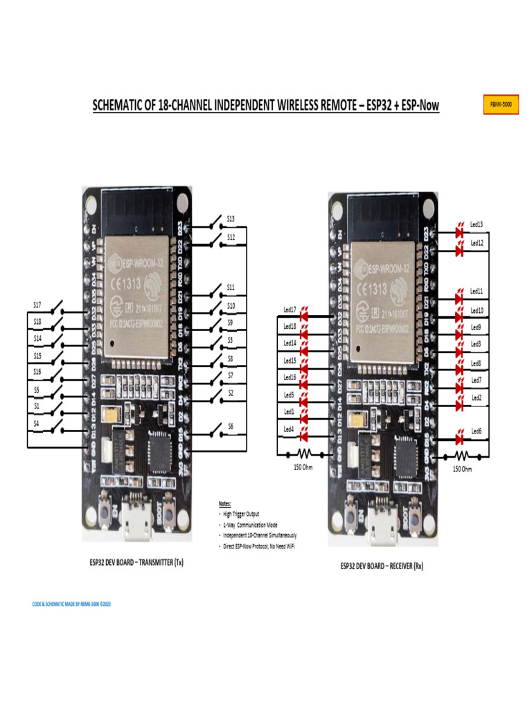 Schematic 18-Channel Wireless Remote ESP32 ESPNow | PDF
