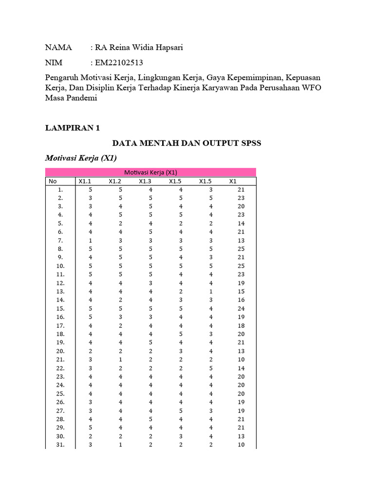 Data Mentah Dan Output Spss REINA | PDF