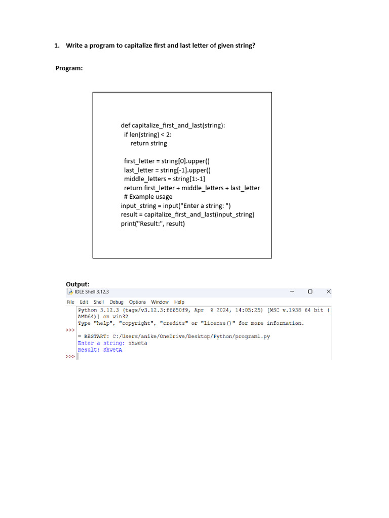 Write A Program To Capitalize First and Last Letter of Given String | PDF | Matrix (Mathematics ...