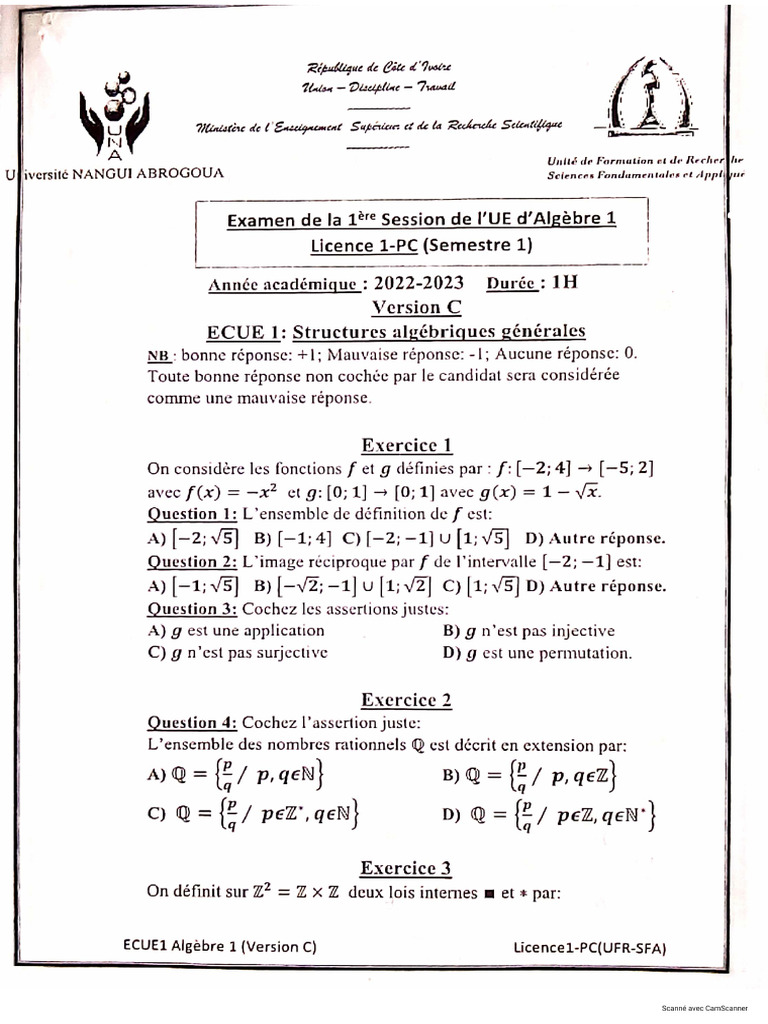 Algèbre 1 Examen 2023 | PDF