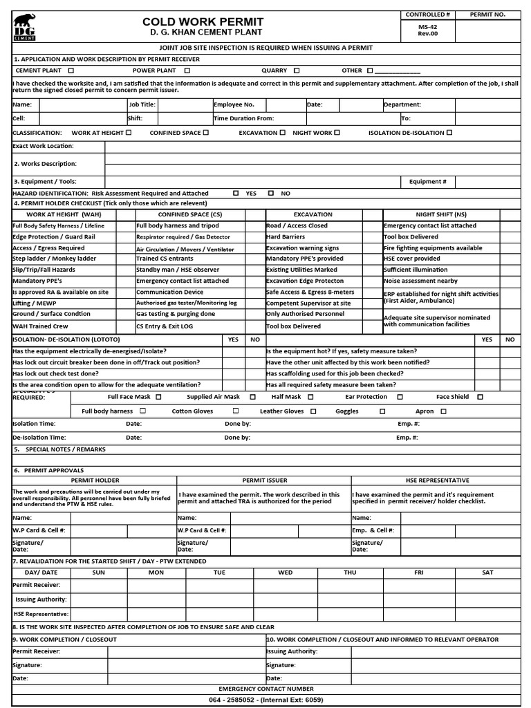 Cold & Lifting Work Permits | Download Free PDF | Personal Protective ...
