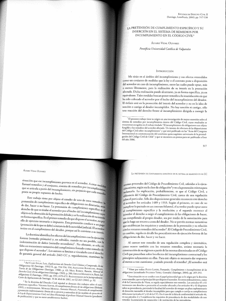 Vidal - La Pretension de Cumplimiento Especifico y Su Insercion en El ... Vidal - La Pretension de Cumplimiento Especifico y Su Insercion en El ...