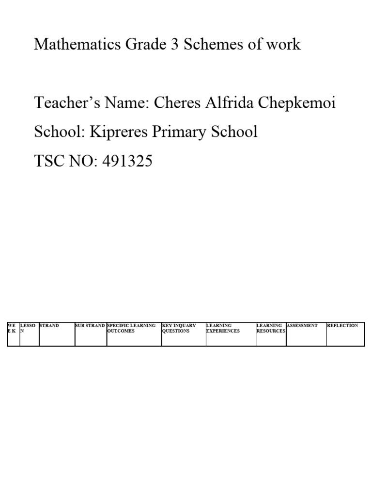 Grade 3 Mathematics Scheme of Work | PDF | Multiplication | Shape