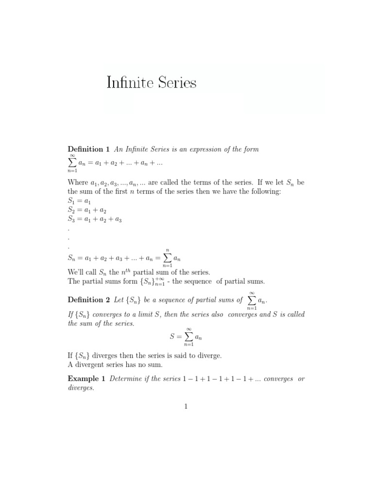 Infinite Series of Real Numbers Short Notes | PDF