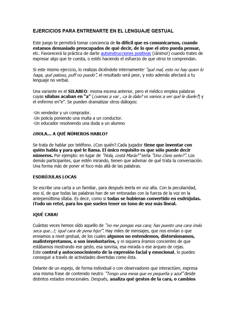 Ejercicios para Entrenarte en El Lenguaje Gestual | PDF | Comunicación humana