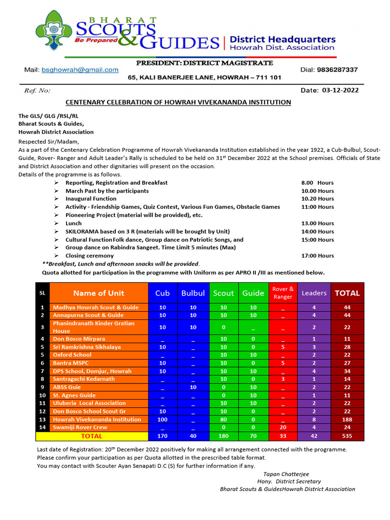 District Circular | PDF | Girl Guiding And Girl Scouting | Scouting And Guiding