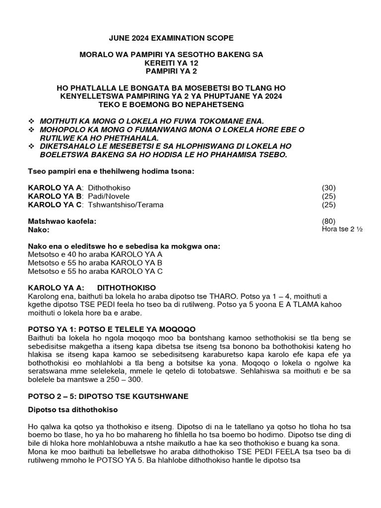 Grade 12 p2 Scope For June 2024 | PDF