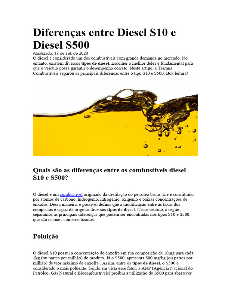 Diferenças Entre Diesel S10 e Diesel S500 | PDF | Diesel