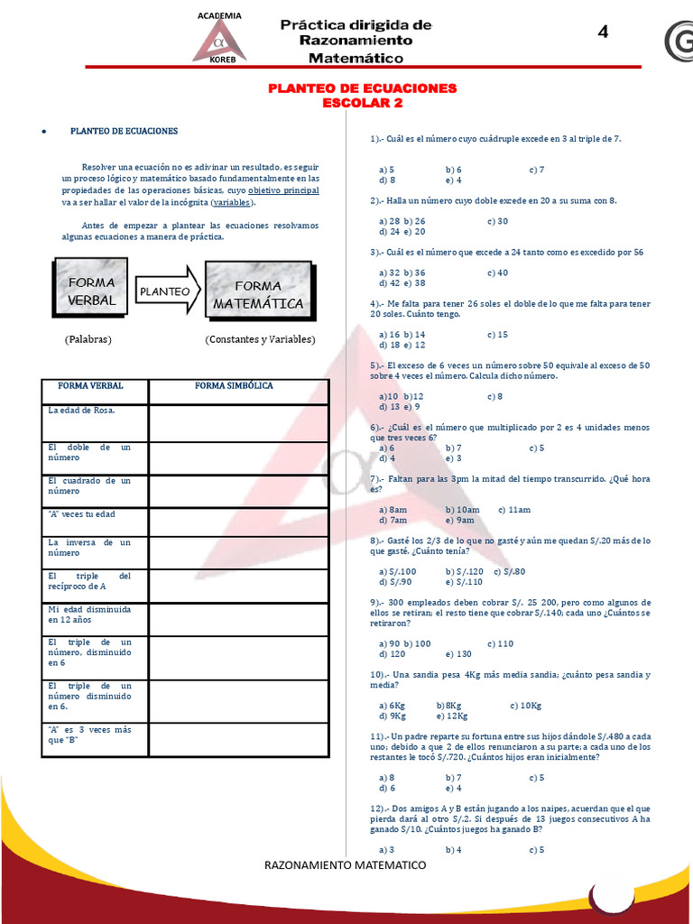 Semana 4 RM - Dirigida G2 | PDF | Ecuaciones | Matemáticas