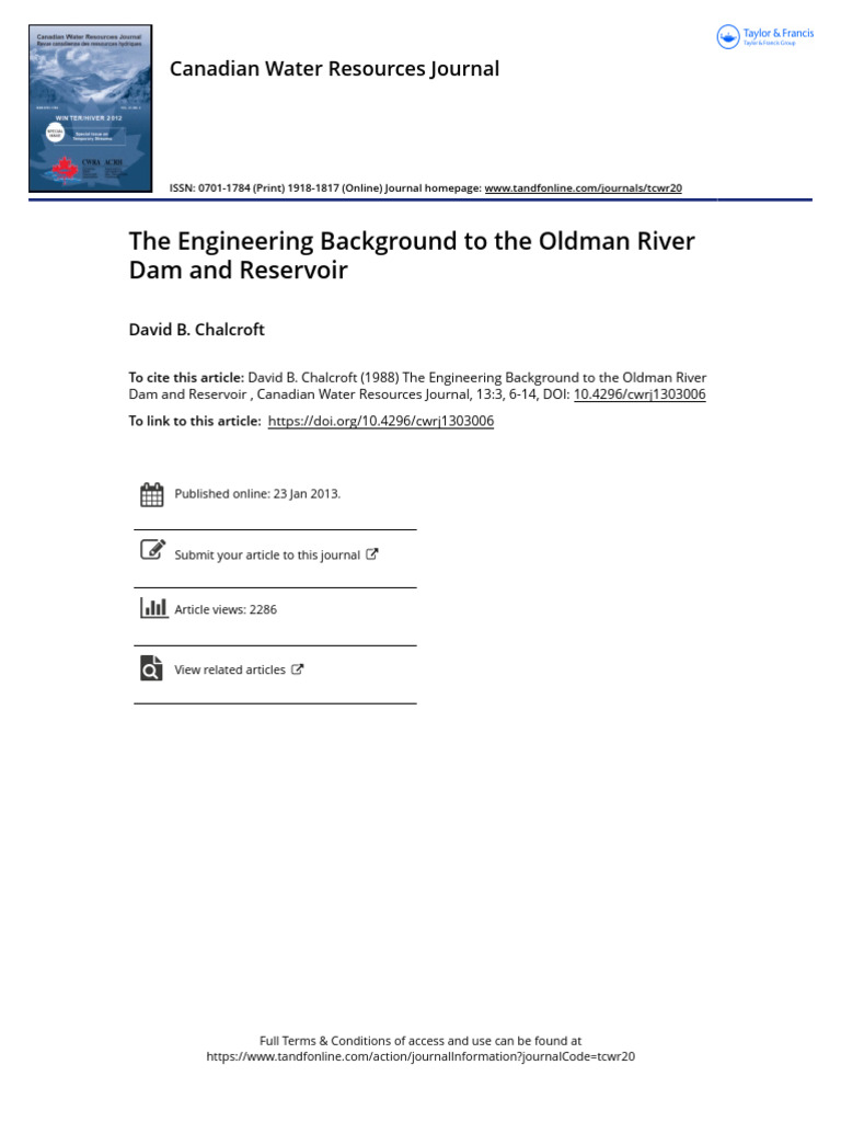 The Engineering Background To The Oldman River Dam and Reservoir | PDF ...
