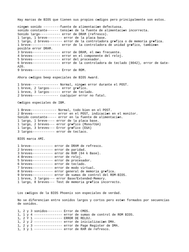 Beep Error Codes For MBoards | PDF | Memoria de acceso aleatorio | Bios
