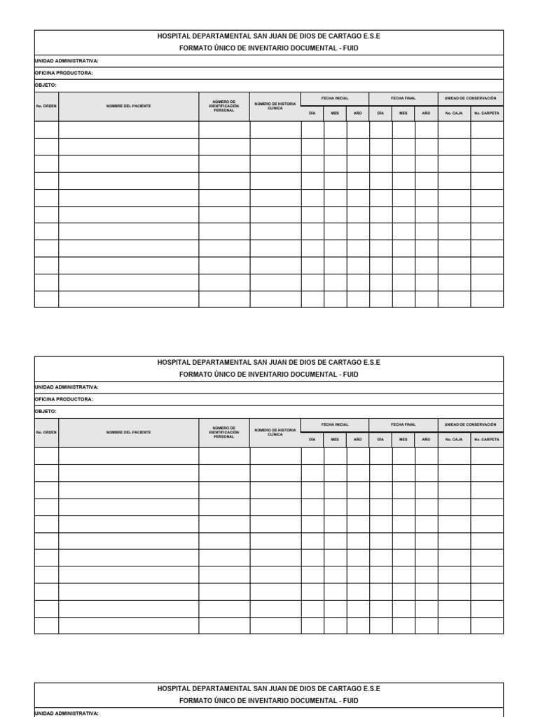 FUID - Formato Base | PDF | Hospital | Cuidado de la salud