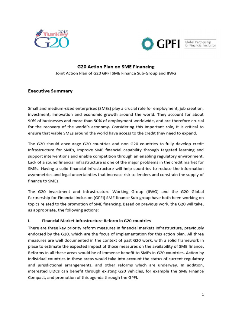 01-G20 Joint Action Plan On SME Financing | PDF | Small And Medium ...