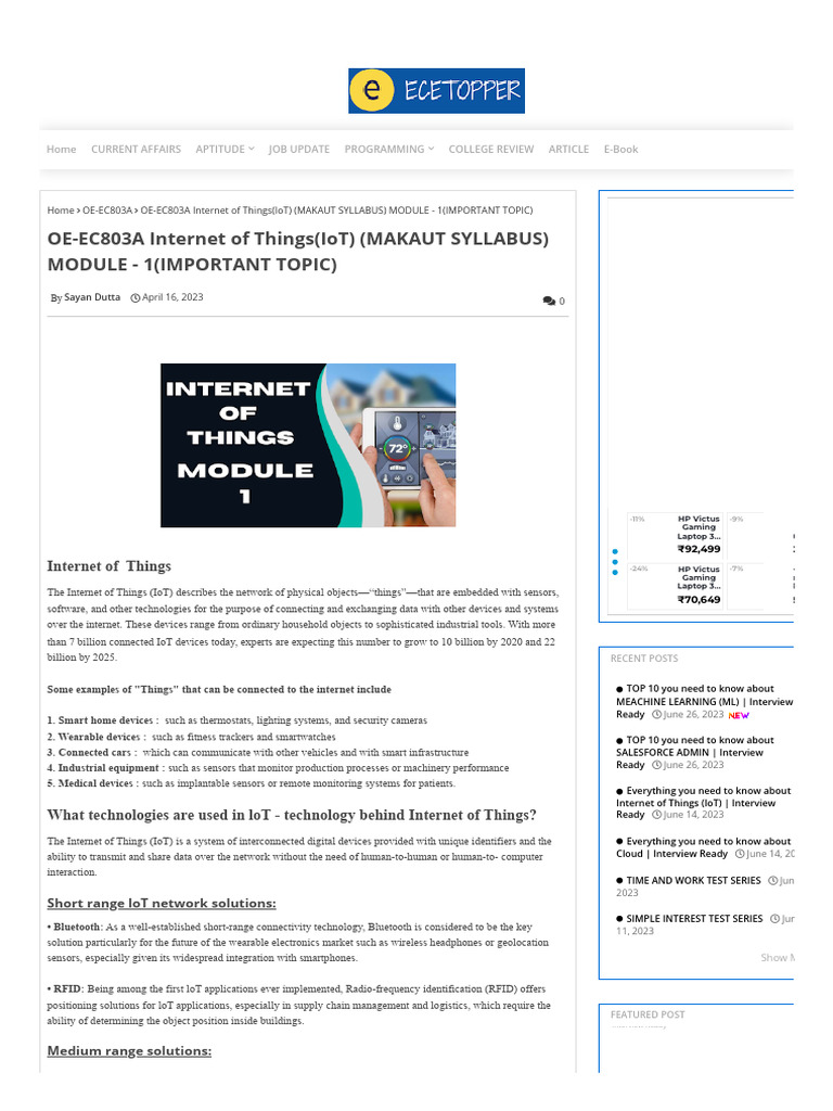 OE-EC803A Internet of Things (IoT) MODULE - 1 | PDF | Internet Of ...