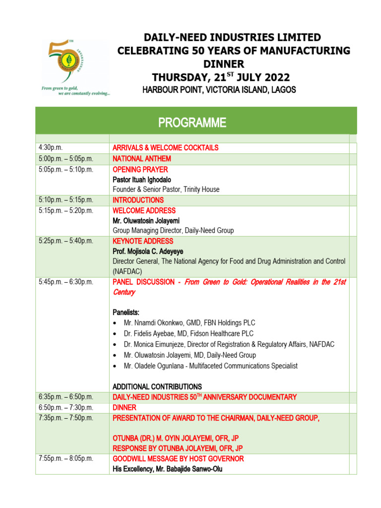 Daily-Need Programme | PDF