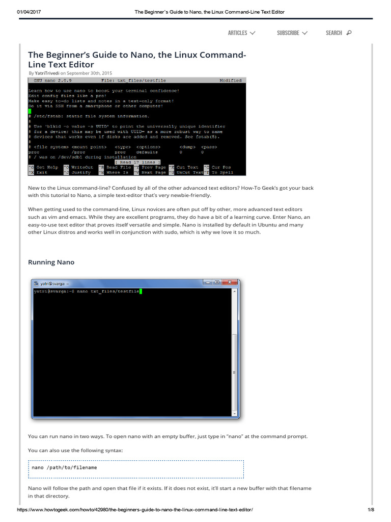 The Beginner's Guide To Nano, The Linux Command-Line Text Editor | PDF | Computing | Computer ...